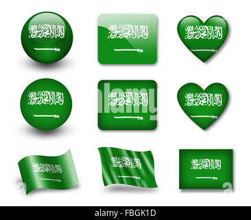 Saudi Arabia flag icon set. Saudi Arabian pennant in official colors ...