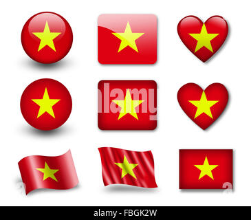 Vietnam flag icon set. Vietnamese pennant in official colors and ...
