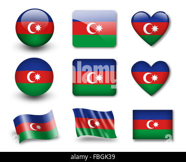 Azerbaijan flag icon set. Azerbaijani pennant in official colors and proportions. Rectangular ...