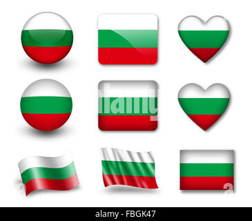 Bulgaria flag icon set. Bulgarian pennant in official colors and ...