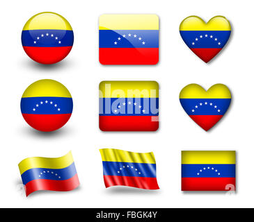 Venezuela flag icon set. Venezuelan pennant in official colors and ...