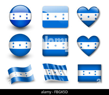 Honduras flag icon set. Honduran pennant in official colors and ...