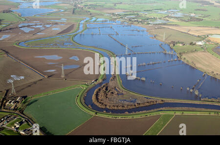 aerial view of the River Derwent flooding with high water levels into ...