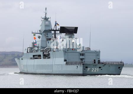 Military navy frigate ship F221 Regele Ferdinand at sea Dardanelles ...