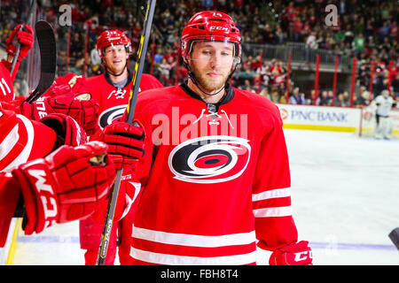 Carolina Hurricanes defenseman Jaccob Slavin lines up for a face-off ...