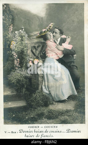 Postcard, historical, couple, embrace, kiss Stock Photo - Alamy