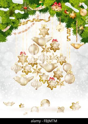 hanging bright christmas ball decoration with snowflakes vector ...