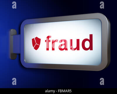 Protection concept: Fraud and Broken Shield on billboard background ...