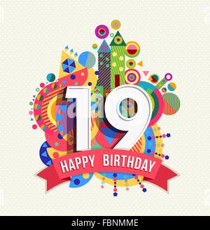 19th Happy Birthday 19 Year old Neon sign. Neon script. Night advensing ...