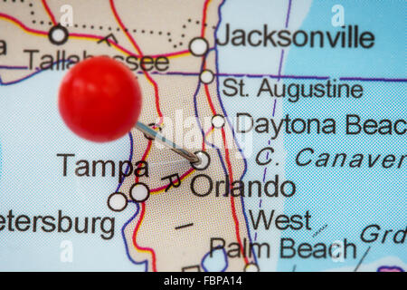 Orlando map. Orlando pin map. Close up of Orlando map with red pin. Map ...