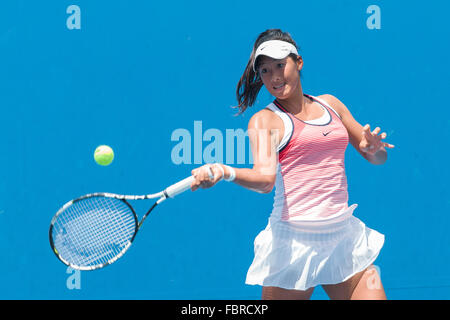 Priscilla Hon of Australia in action during her second-round match at ...
