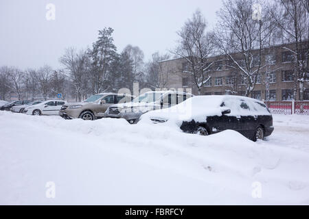 Borisov, Belarus - January 16, 2016: Natural disasters, snow storm with ...