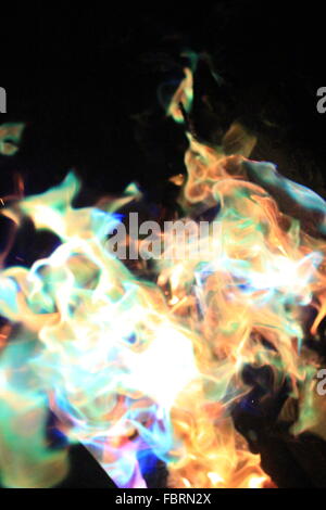 Burning hot blue yellow fire flames from a stove for cooking in a Stock ...