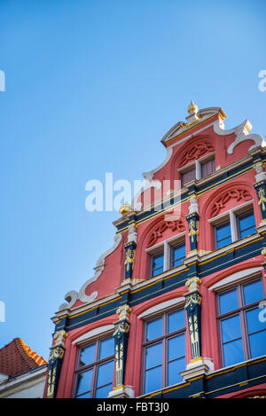Orange & gold building on Steenstraat, Bruges Stock Photo - Alamy