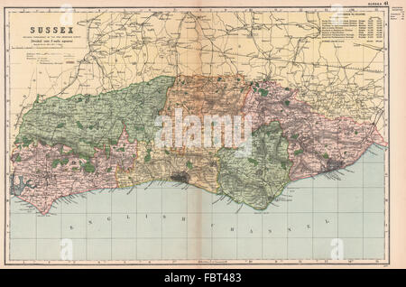 SUSSEX. Showing Parliamentary divisions, boroughs & parks. BACON, 1904 ...