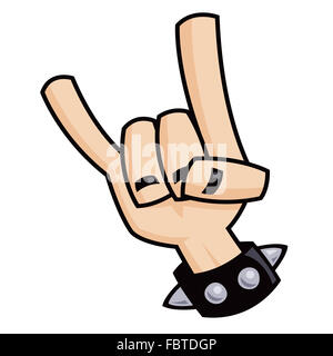 Heavy metal, rock and roll, devil horns hand sign with a black leather ...
