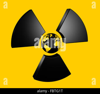 World map on Radioactive symbol. Green studio background. 3D ...