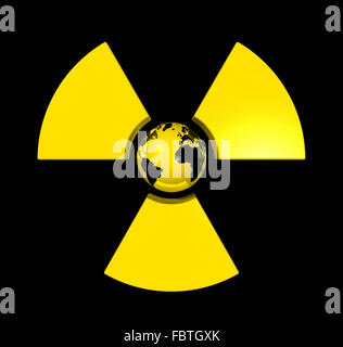 World map on Radioactive symbol. Green studio background. 3D ...