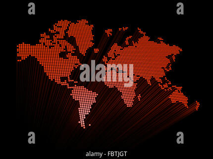 three dimensional red spotted world map isolated on black background ...
