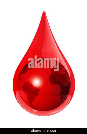 Earth globe in a blood drop - 3D illustration. Earth globe in a blood ...