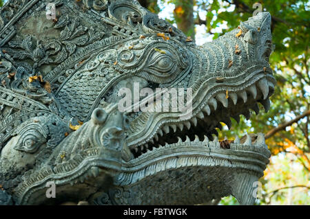 Ancient statue of mythical asian naga snake, Cambodia. Old Sculpture of ...