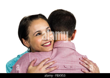 Young beautiful woman hugging her boyfriend with love outdoors Stock ...