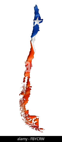 Map of Chile with waving flag isolated on white Stock Photo - Alamy