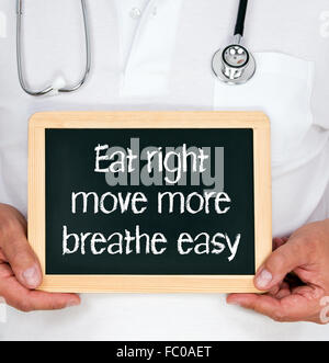 Eat Right Move More Breathe Easy Concept text on background Stock Photo ...