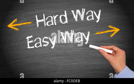 Leader with arrows hard and easy way. Decision making in leadership ...