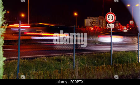 50 km/h speed limit traffic sign and the end of highway sign Stock ...