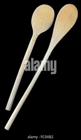 Two used wooden spoon isolated on white Stock Photo - Alamy