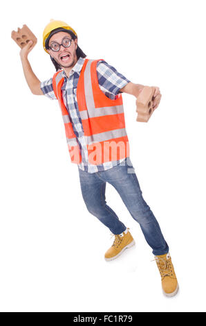 Funny bricklayer on house construction Stock Photo - Alamy
