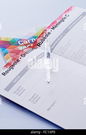 Vaccination certificate with syringe, measles vaccination, measles ...