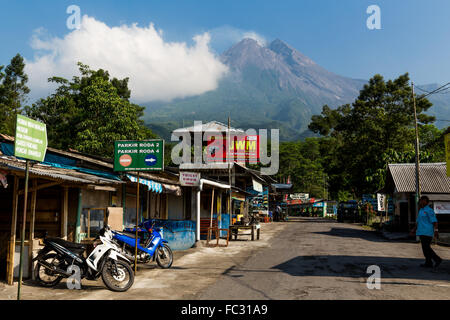 Village nearby Merapi volcano, Mountain of Fire in Java. It is the most ...