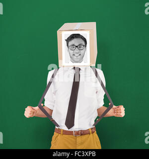Composite image of businessman with photo box on head Stock Photo - Alamy