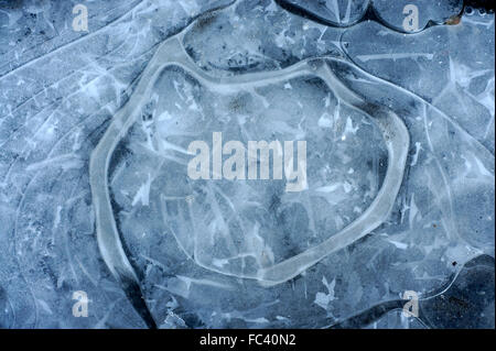 Frozen puddle with circular ice patterns Stock Photo - Alamy
