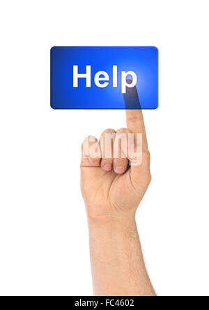 finger pushing a help button Stock Photo - Alamy