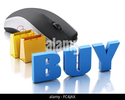 3d computer mouse with shopping bags. E-commerce Stock Photo - Alamy