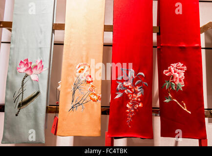 Silk scarves for sale at Wensli Silk Museum in Hangzhou, China, where ...
