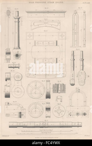 VICTORIAN ENGINEERING DRAWING. High pressure steam Engine-Details 1 ...