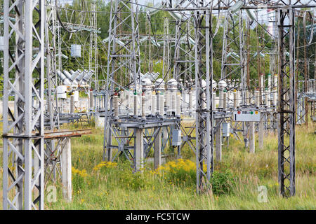 Electrical substation poles and wires Stock Photo - Alamy
