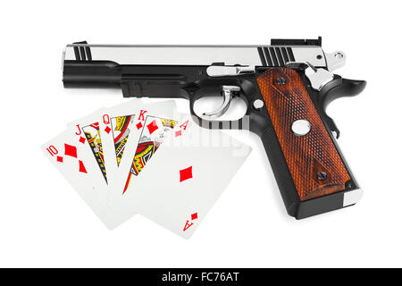 Gun and playing cards Stock Photo - Alamy