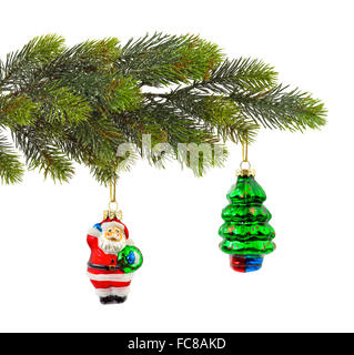 Christmas toys on the Christmas tree. New Year decoration. Serpentine ...