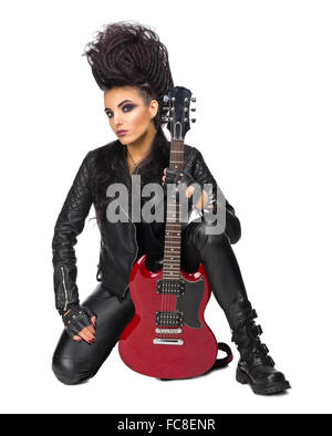 Rock musician in leather clothing isolated Stock Photo - Alamy