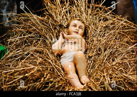Christmas crib with child Jesus, father Josef and virgin Mary in stable ...