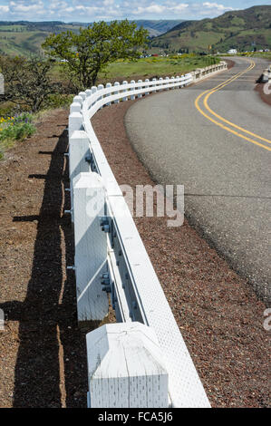 Historic Route 30 in Oregon in a hairpin curve at Rowenas Crest. Black ...