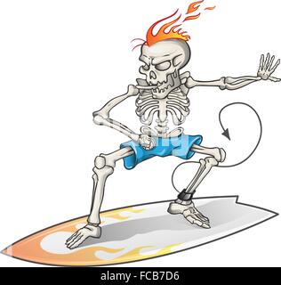 Skeleton surfer on the surf board ride the wave. Vector illustration ...