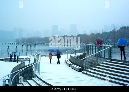 Hefei, China's Anhui Province. 22nd Jan, 2016. People walk in snow in ...