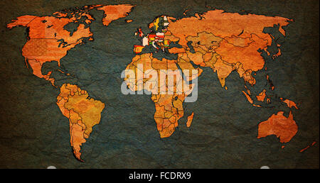 old vintage political map of world with national flags Stock Photo - Alamy