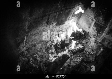 Campfire in the cave Stock Photo - Alamy